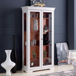 Pharao24.de Vintage Stil Schrank Vitrine in Weiß Nussbaumfarben