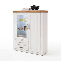 Pharao24.de Landhaus Highboard Vitrine in Weiß und Eiche Optik 40 cm tief