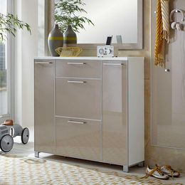 Pharao24.de Schuh Klappenschrank in Taupe Weiß Glas beschichtet