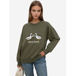 Hiccup Sweatshirt Damen Gr&ouml;&szlig;e XXXL khaki / wei&szlig;