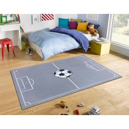 Teppich Hanse Home "Estadio", grau (grau, schwarz), B:80cm H:8mm L:150cm, Polypropylen (PP), Teppiche, Kinderteppich, Spielteppich, Spielunterlage, Fußball, Kinderzimmer