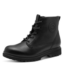 Tamaris Damen Schnürboots, Gr. 41schwarz, Glattleder, unifarben, Schuhe, Blockabsatz, Schnürstiefelette mit schönem Logo-Emblem