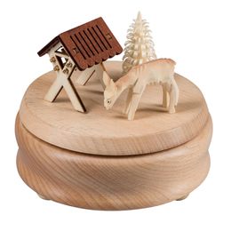 Spieluhr SAICO ORIGINAL "Reh mit Futterkrippe", natur, B:11cm H:12cm T:11cm, Spieluhren, 12x11x11 cm