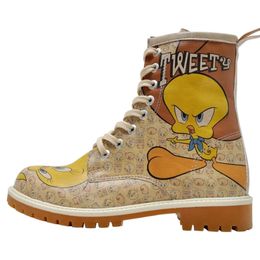 Schnürboots DOGO "Longe Boots Schnürstiefel Tweety Moods Damen Stiefeletten", Damen, Gr. 39, Normalschaft, bunt (natur), Lederimitat, Schuhe, Handgefertigt