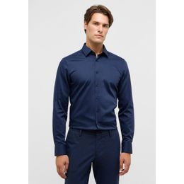 Langarmhemd Eterna "SLIM FIT", Herren, Gr. 37, Normalgrößen, navy, Satin, 100% Baumwolle, schmal, Manschette, Hemden, NON IRON (bügelfrei)