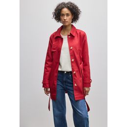 Trenchcoat Street One, Damen, Gr. 40, rot (strong rot), Web, Obermaterial: 69% Baumwolle, 31% Polyester; Futter: 100% Polyester, unifarben, gerade hüftbedeckend, V-Ausschnitt, Bündchen, Mäntel, mit Bindegürtel
