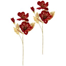 Kunstblume I.GE.A. "Magnolie", rot, B:18cm H:68cm L:14cm, Polyester, Kunstpflanzen, 2er Set Dekoblume Metallic Effekt glänzende Weihnachtsdeko Blüten