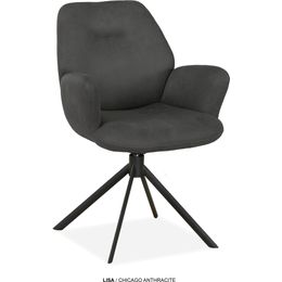 Esszimmerstuhl OMG DESIGN "Lisa", anthrazit, schwarz, B:62,5cm H:88,5cm T:63cm, Polyester, Stühle, Drehstuhl mit auto-return, Armlehnenstuhl