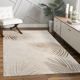 Teppich Paco Home "Tuana 218", beige, B:240cm H:15mm L:340cm, Polypropylen (PP), Teppiche, Kurzflor, modernes Blätter Design, Hoch-Tief-Struktur, Wohnzimmer