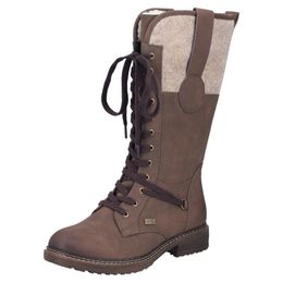 Schnürstiefel Rieker, Damen, Gr. 36 (3,5), Varioschaft, dunkelbreaun, beige, Filz, Nubuklederimitat, Basic, Schuhe, Winterstiefel, Blockabsatz, Warmfutter, mit Tex-Ausstattung