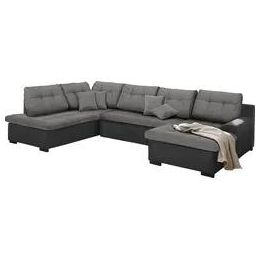 Wohnlandschaft Home Affaire "Föhr U-Form", grau (hellgrau), B:310cm H:75cm T:200cm, 100% Polyester PRIMABELLE/Webstoff;100% Polyester Melrose/Struktur grob;100% Polyester Luxus-Microfaser/Struktur, Sofas, wahlweise mit Bettfunktion