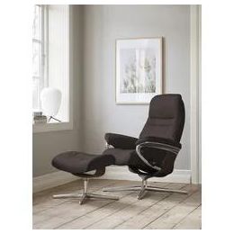 Relaxsessel stressless "Sunrise", braun (chocolate paloma), B:83cm H:105cm T:74cm, Leder PALOMA: PALOMA ist ein durchgefärbtes Semianilin-Möbelleder mit natürlicher Narbung., Sessel, mit Cross Base, Größe S, M & L, Holzakzent Braun