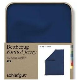 Bettbezug Schlafgut "Premium Bettbezug Knitted Jersey (1 St)", blau (blau deep), B:155cm L:220cm, Jersey, Obermaterial: 95% Baumwolle, 5% Elasthan, Bettbez&uuml;ge, Ton-in-Ton Rei&szlig;verschluss, Bio-Baumwolle mit Elasthan, Uni, OEKO Tex
