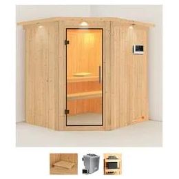 Sauna Karibu "Siirin", beige (naturbelassen), Bio-Kombiofen, externe Steuerung, 9 kW, Saunen, 9 KW-Bio-Ofen mit externer Steuerung
