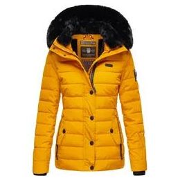 Steppjacke Navahoo "Milianaa", Damen, Gr. S (36), gelb, Oberstoff: 100% Polyester, Futter: 100% Polyester, Wattierung: 100% Polyester, Ärmelfutter: 100% Polyester, Kunstfell: 100% Polyester, figurbetont Po-bedeckend, hoch geschlossener Ausschnitt, Ärmel ohne Ärmelschlitz Rippstrickbündchen kontrastfarben, Jacken, Edle Winterjacke mit weicher Kunstfell-Kapuze