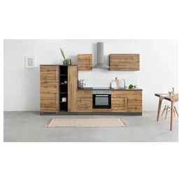 Küchenzeile KOCHSTATION "KS-Samos", braun (küche: natur, front: wotaneiche, korpus: grafitgrau, arbeitsplatte: anthrazit), B:330cm H:200cm T:60cm, Komplettküchen-Sets, Küchenzeile, Breite 330 cm, wahlweise mit E-Geräten, mit Arbeitsplatte