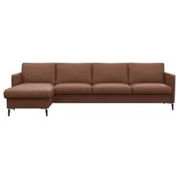 Ecksofa FLEXLUX "Fiore, L-Form", braun (old chesnut), B:280cm H:85cm T:159cm, 100% Echteder, Sofas, schmale Armlehnen, Kaltschaum, Füße Alu+schwarz