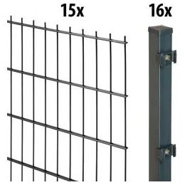 Doppelstabmattenzaun GARDEN 'N' MORE "Standard", grau (anthrazit), H:160cm L:30cm, Kunststoff, Stahl, Zaunelemente, 15 Elemente f&uuml;r 30 m, LxH: 200 x 163 cm, mit 16 Pfosten