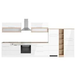 Küchenzeile KOCHSTATION "KS-Wien", küche: weiß, front: hochglanz weiß, korpus: weiß, arbeitsplatte: eiche sonoma, B:420cm H:200cm T:60cm, Komplettküchen-Sets, Breite 420 cm, wahlweise mit E-Geräten