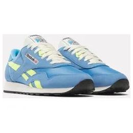 Sneaker Reebok CLASSIC "CLASSIC NYLON", Damen, Gr. 44,5, gelb (essentialblau, solaracidgelb, vtgchalk), Leder, Synthetik, Textil, Schuhe Sneaker