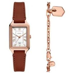 Quarzuhr Fossil "RAQUEL", braun (braun, weiß), Armbanduhren, Damen, Armbanduhr, Damenuhr, Lederarmband, Ideal auch als Geschenk, analog