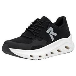 Plateausneaker Rieker SPORT, Damen, Gr. 40, schwarz, laufsohle wei&szlig;, Nubuklederimitat, Textil, Schuhe Plateausneaker, Slip-on Sneaker, Halbschuh, Freizeitsneaker mit MemoSoft-Innensohle