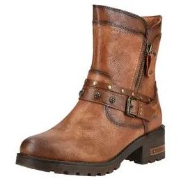 Bikerboots Mustang SHOES "Mustang Shoes Stiefelette Lederimitat", Damen, Gr. 38, cognac, Lederimitat, Schuhe Bikerboots