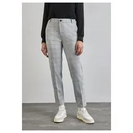 Chinohose Street One, Damen, Gr. 40, Länge 30, grau (erdgrau meliert), Stoff, 77% Polyester, 21% Viskose, 2% Elasthan, kariert, comfort fit lang, Hosen, Middle Waist