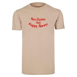 Merchcode T-Shirt 'Merry Christmas And Happy Always' Herren Größe L sand / rot