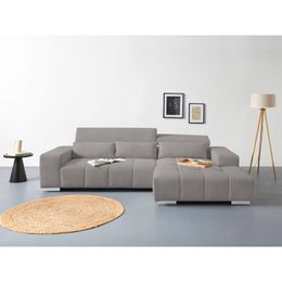 COTTA Ecksofa &raquo;Orion L-Form&laquo; mit 2x Kopfteilverstellung & 3 Nierenkissen grau 100% Polyester