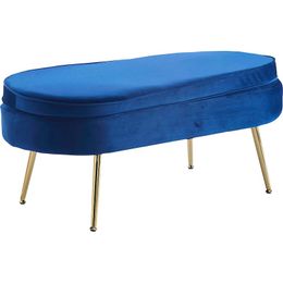 Salesfever Polsterhocker &raquo;Clam - Stilvoller Hocker&laquo; Elegantes Design in ovaler Form, 99cm Breite blau Samtvelours (100% Polyester)