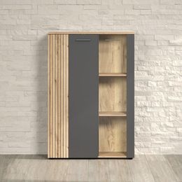 Inosign Highboard »Estepona« 1 Stk. tlg. Vitrine, Tür mit Rillen-Optik, Breite 91 cm Anthrazit mit Coast Evoke Oak