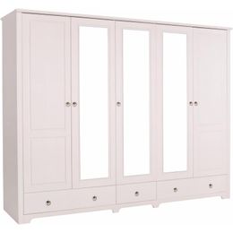 Home Affaire Kleiderschrank »Hugo« 3 Breiten: 106/200/245 cm H/T ca. 190/58 cm, aus massiver Kiefer im Landhausstil, mit Spiegel weiß