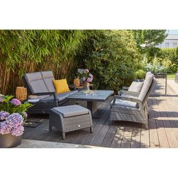 siena GARDEN Gartenlounge-Set »Solea« Set, 8 Stk. tlg. bestehend aus 2 Sesseln, 1 Bank, 1 Tisch und 4 Auflagen matt anthrazit, night blue +