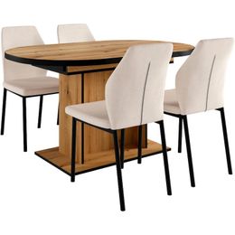 OTTO HOME Essgruppe »Basel, Tischgruppe mit 4 Stühlen, Esstisch ausziehbar 140 - 180 cm« Set, Otto's DAUERTIEFPREIS, 5 Stk. tlg. BESTSELLER,...