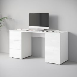 Inosign Schreibtisch »Vera, Computertisch mit LED-Beleuchtung« 1 Stk. tlg. Bürotisch mit LED, Push-to-Open, 3 Schubladen & Stauraum weiss/weiss...