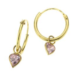 ZEEme Paar Creolen »333/- Gelbgold Ohrring Herz Zirkonia pink« gelb + pink one-size Hochglanzpolierte Oberfläche