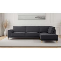 OTTO HOME Ecksofa »Oland Skandi, weicher Chenille-Stoff« L-Form, 289 cm, Wellenunterfederung, Skandi-Design, Massivholzfüße dark grey 100% Polyester