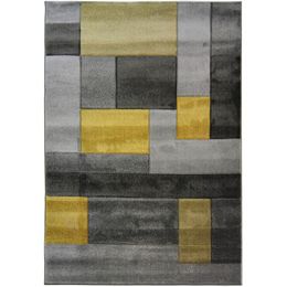 FLAIR RUGS Teppich »Cosmos mit Hoch-Tief-Effekt« rechteckig 12 mm Höhe Patchwork Design, mehrfarbig, Wohnzimmer, Schlafzimmer Ocker Obermaterial:...
