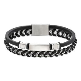 Bruno Banani Armband »Schmuck Geschenk Edelstahlarmband mit Lederimitat« mit Zirkonia (synth.) edelstahlfarben-schwarz 21 cm Doppletes Armband von...