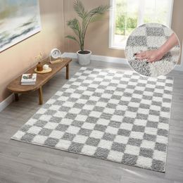 OTTO HOME Hochflor-Teppich »Kiiki, Karo-Muster« rechteckig 30 mm Höhe Kariert, auffälliges Schachbrettmuster, Wohnzimmer, Schlafzimmer grau...