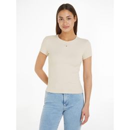 Tommy Jeans Kurzarmshirt »TJW SLIM ESSENTIAL RIB SS EXT« mit gerippter Struktur Newsprint M (38) M (38) Damenshirt von Tommy Jeans