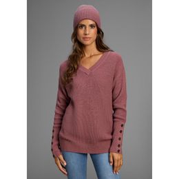 Laura Scott V-Ausschnitt-Pullover Übergangspullover aus Baumwolle mit Knopfleiste - NEUE KOLLEKTION altrosa 40/42 40/42 V-Ausschnitt-Pullover aus...