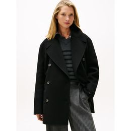 Tommy Hilfiger Kurzmantel »DF WOOL BLEND REG PEACOAT« mit Wolle Black 44 44 Cabanmantel von Tommy Hilfiger Womanswear