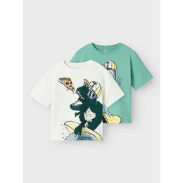 name it T-Shirt »NMMDINO NREG SS TOP 2P« Packung, 2 Stk. tlg. Cloud DancerPack:Creme de menthe 92 92 2-er Pack Shirts von name it für Jungen