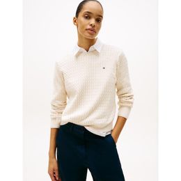 Tommy Hilfiger Rundhalspullover »CO CABLE C-NK LS SWEATER« mit Zopfmuster Ivory Petal Obermaterial: 100% Baumwolle M (40)
