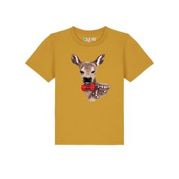 watabout.kids T-Shirt 'Rehkitz' Jungen Gr&ouml;&szlig;e 110/116 mokka / senf / rot / wei&szlig;
