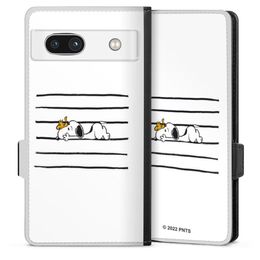 DeinDesign Google Pixel 7a Handy Klapph&uuml;lle Handyh&uuml;lle aus Kunst Leder schwarz Flip Case Snoopy Dog Peanuts Sideflip mit Lasche