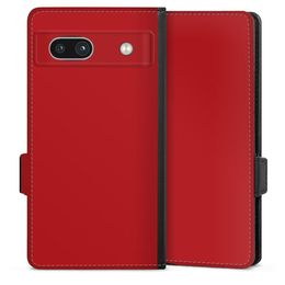 DeinDesign Google Pixel 7a Handy Klapph&uuml;lle Handyh&uuml;lle aus Kunst Leder schwarz Flip Case Colour Red Unicoloured Sideflip mit Lasche