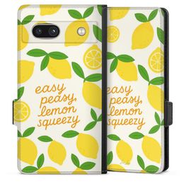 DeinDesign Google Pixel 7a Handy Klapph&uuml;lle Handyh&uuml;lle aus Kunst Leder schwarz Flip Case Spruch Statement Lemon Sideflip mit Lasche